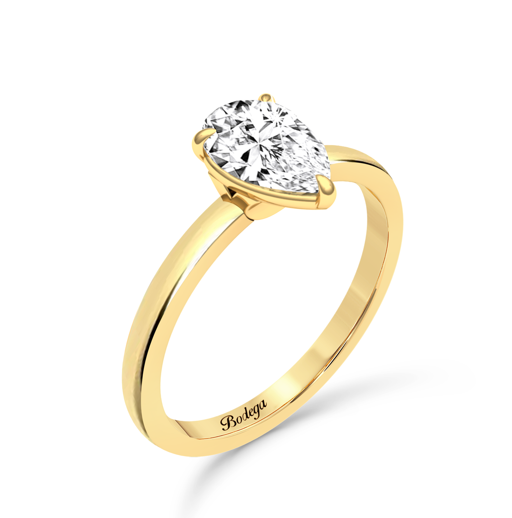 Pear Cut Solitaire Ring in flush setting - Yellow Gold – Bodega Diamond